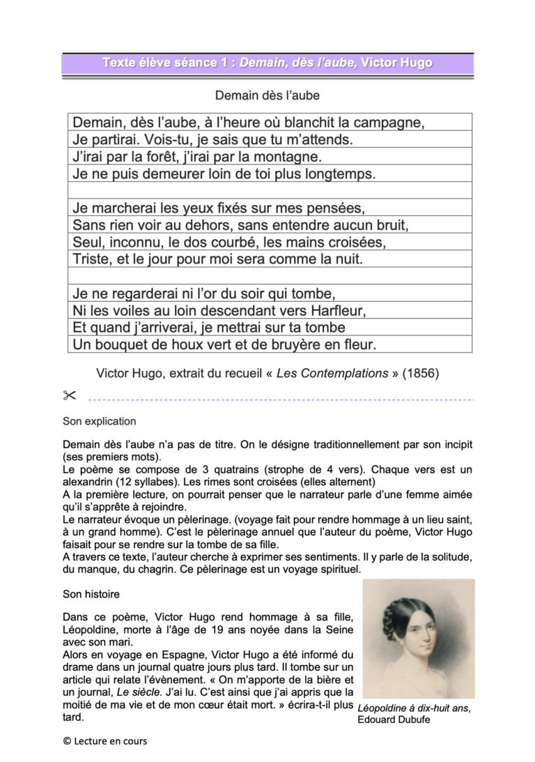 Demain dès l'aube, comment exploiter ce poème en CM1?