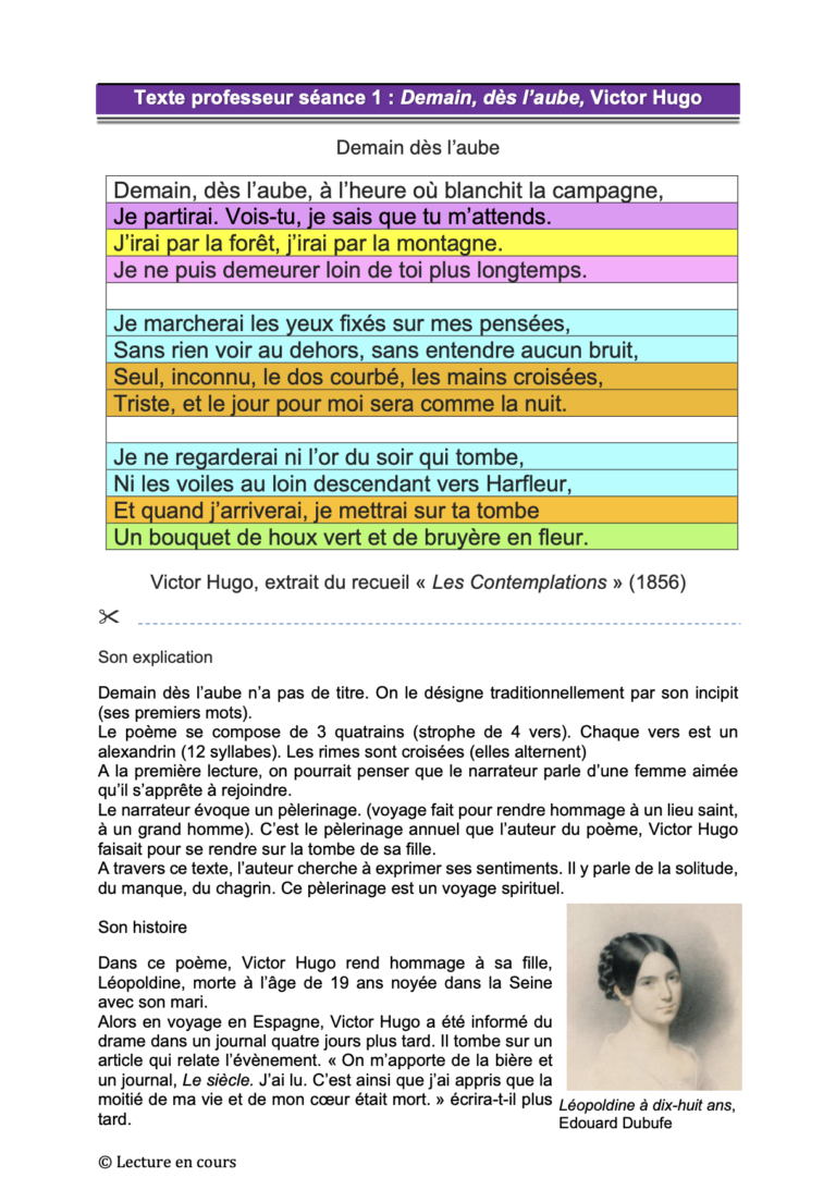 Demain dès l'aube, comment exploiter ce poème en CM1?